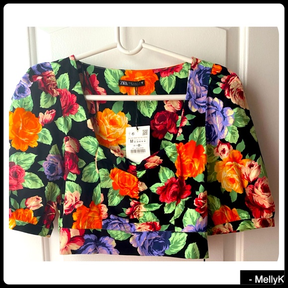 Zara | Tops | Zara Multicolor Flowered Crop Top | Poshmark